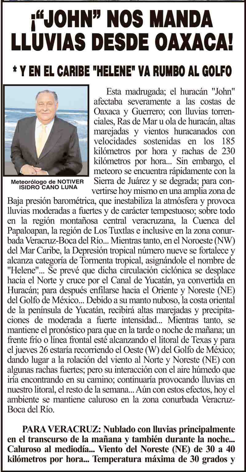 JOHN” NOS MANDA LLUVIAS DESDE OAXACA! - *Y EN EL CARIBE "HELENE" VA ...