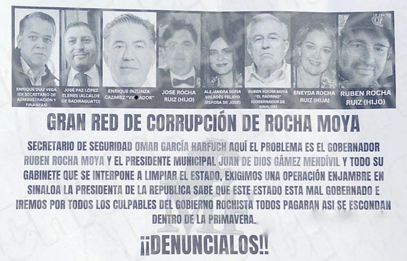 LLUEVEN” NARCOMENSAJES EN CULIACÁN CON IMAGEN DEL GOBERNADOR ROCHA!